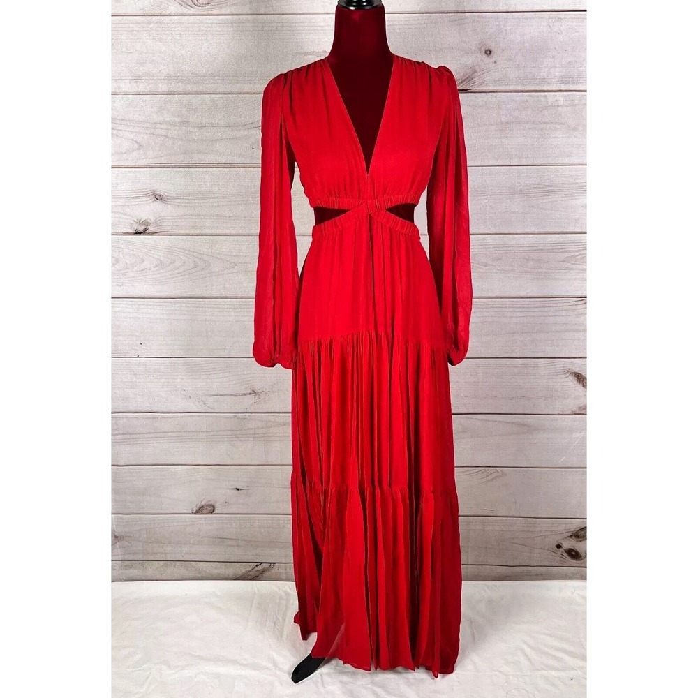 Alc Isabelle Maxi Dress Silk Tiered Cutout - Gem